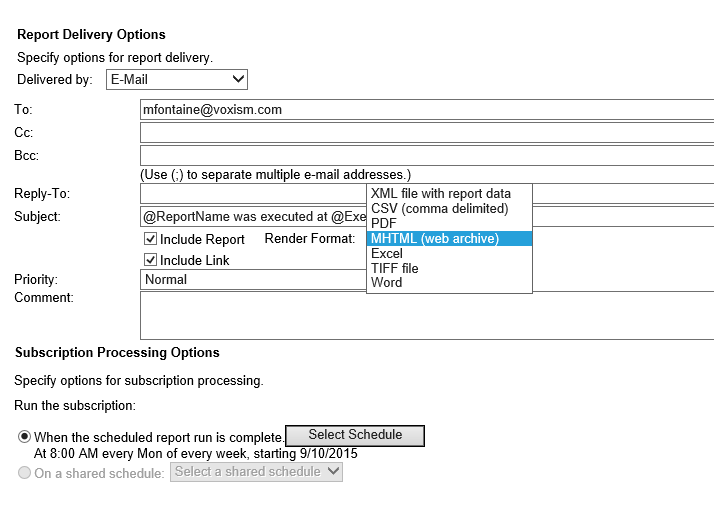 How to setup an SSRS subscription - VOX ISM